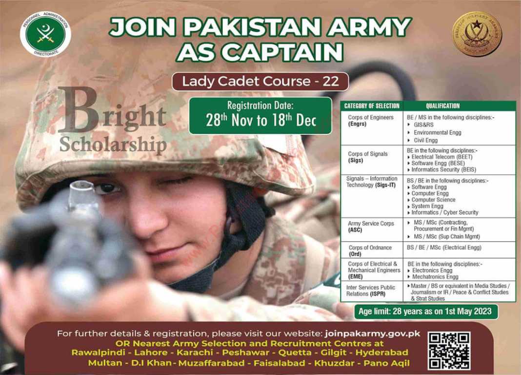 Join Pakistan Army as Lady Cadet November 2022 Online Apply
